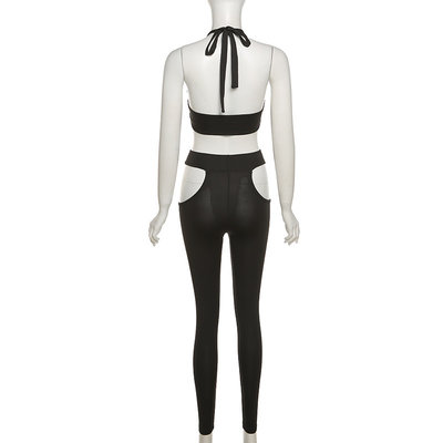 2021 summer new fashion sportsuit include women's irregular low-cut sexy hollow vest and tight long yoga pants