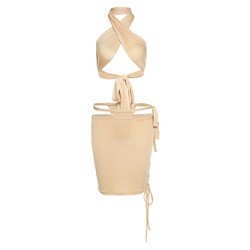 The new summer women's dress 2021 sexy neckline fashion solid color tie casual skirt halter three pieces clubwear