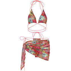 Summer 2021 women's sexy new gauze print halter neck strapping vest G-string backless bikini set two pieces Nightclub clothing