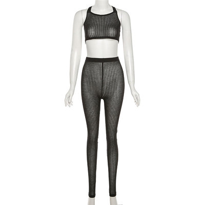 2021 summer new women sexy perspective shape lift buttocks two pieces gym wear pure color thread leisure sports suit