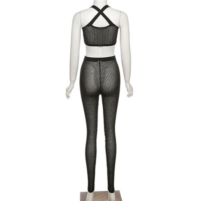 2021 summer new women sexy perspective shape lift buttocks two pieces gym wear pure color thread leisure sports suit