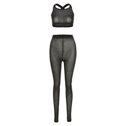 2021 summer new women sexy perspective shape lift buttocks two pieces gym wear pure color thread leisure sports suit