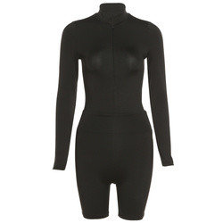 2021 summer Best Selling women Long Sleeve Grey front Zipper Open Chest Casual Jumpsuit One Piece Short sports set