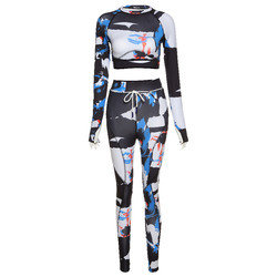 Wholesale gym workout sports sets women tight breathable yoga set fitness long sleeve 2 piece sportswear