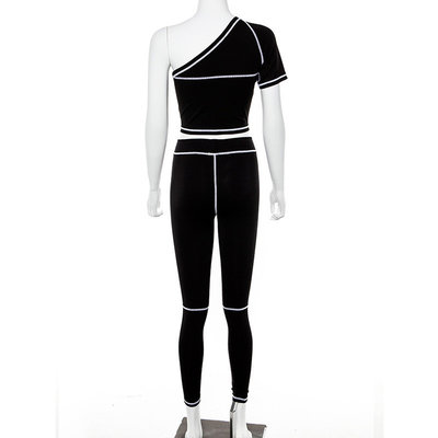 Spring Fashion Women One Off-the-Shoulder Single Sleeve Long Pants Slim  Fitness Yoga sportswear crop top