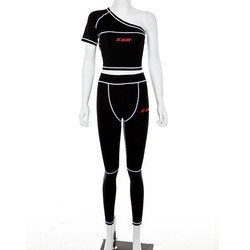 Spring Fashion Women One Off-the-Shoulder Single Sleeve Long Pants Slim  Fitness Yoga sportswear crop top