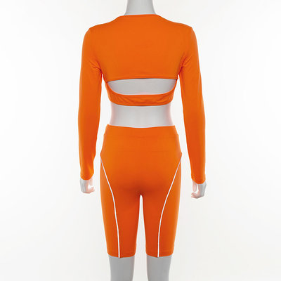 Women Two Piece Short Set Casual Sportswear bright Long Sleeve Jogging Crop Top Workout Set Sweat Suit