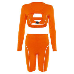 Women Two Piece Short Set Casual Sportswear bright Long Sleeve Jogging Crop Top Workout Set Sweat Suit