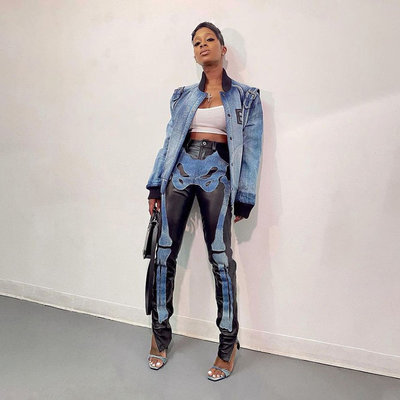 Wholesale Custom Women Fashion Street Shot PU Imitation Leather High Waist Tight Splicing Casual Jeans Pants