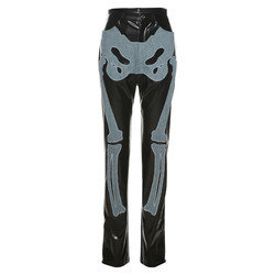 Wholesale Custom Women Fashion Street Shot PU Imitation Leather High Waist Tight Splicing Casual Jeans Pants