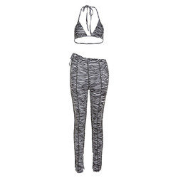 ladies new sexy zebra-stripe print yoga sets lace-up sleeveless tops furcal pants casual comfortable gym wear