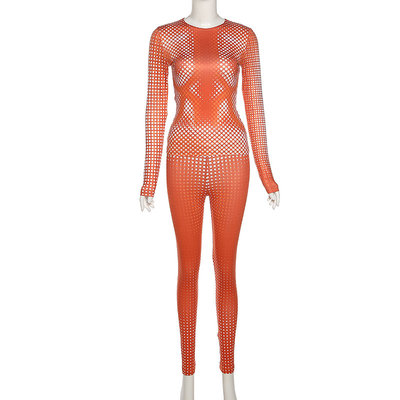 Wholesale Custom Women dot Yoga Set Slim Long Sleeve sports Suit Ladies Workout fitness clothes Print Sportswear
