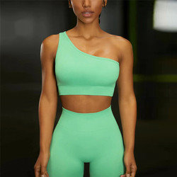 Summer sportswear new women sexy sloping shoulder vest running gym wear tight high waist shorts sports fitness suit