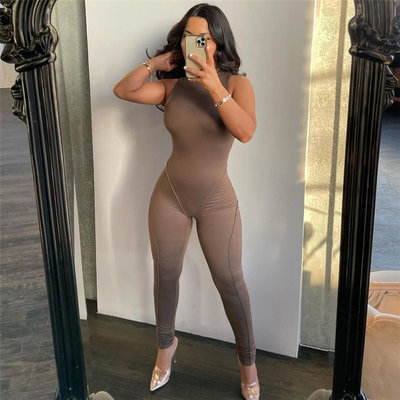 Women Workout Set Zipper Running Fitness wear Sexy sleeveless Sportswear Ladies stand collar Sports Jumpsuits