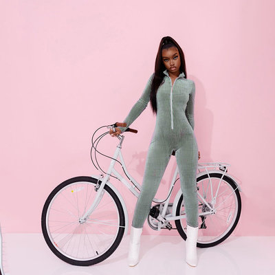2021 Summer New Sexy Jumpsuit Women Black Turtleneck Zipper Skinny Rompers Casual Sportswear Fitness clothes