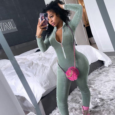 2021 Summer New Sexy Jumpsuit Women Black Turtleneck Zipper Skinny Rompers Casual Sportswear Fitness clothes