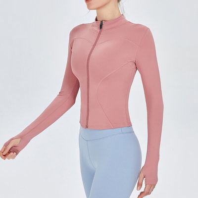 Wholesale Yoga wear fashion Zipper Tops solid color Women sports coat soft tights running fitness clothing
