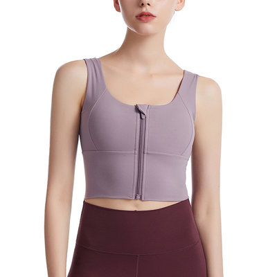 Spot fashion front zipper yoga underwear with Removable cups women gym wear fitness shock absorption running sports bra