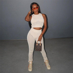 2022 summer women new sexy knitted sleeveless fitness sportswear high waist lift hip tight trousers casual gym suit