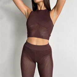2022 summer women new sexy knitted sleeveless fitness sportswear high waist lift hip tight trousers casual gym suit