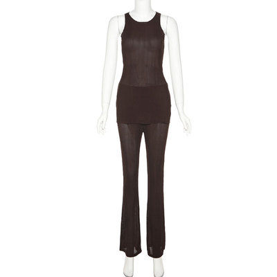 2022 summer women sports running yoga set new sexy sleeveless slit top high waist fitness casual trousers suit