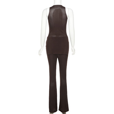2022 summer women sports running yoga set new sexy sleeveless slit top high waist fitness casual trousers suit