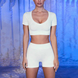 2022 summer women new sexy sport running fitness set slim short sleeve top high waist shorts yoga suit wholesale