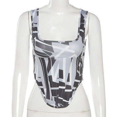 female new sexy low-cut sportswear sleeveless short halter tops tighten waist thin small vest fishbone gym wear summer 2022