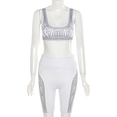 women new print sleeveless vest tight short tops and yoga pant buttock packed short yoga sets ladies sportswear summer 2022