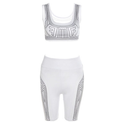 women new print sleeveless vest tight short tops and yoga pant buttock packed short yoga sets ladies sportswear summer 2022