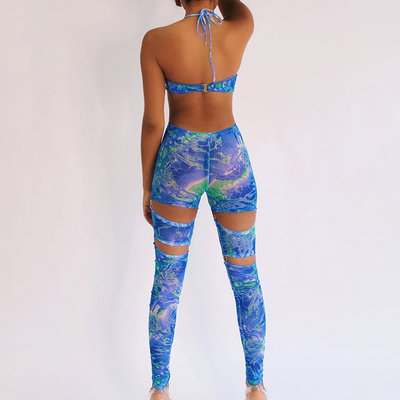 female summer sexy hollow-out hanging neck sportswear lace-up buckle one-piece yoga set high waist tight fitness swimwear