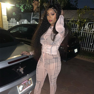 women new sexy net gauze perspective one-piece yoga set digital print gym wear tighten waist binding jumpsuits