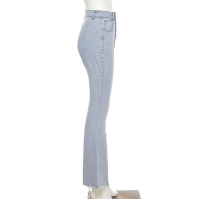 women new high waist pants street style bell-bottomed trousers single breasted wide leg ladies jeans pants