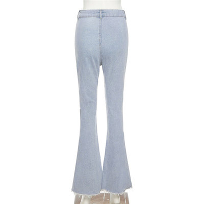 women new high waist pants street style bell-bottomed trousers single breasted wide leg ladies jeans pants