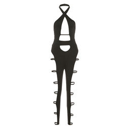 women sexy hollow-out sleeveless sportswear tight casual jumpsuits hanging neck gym wear high waist one-piece yoga set