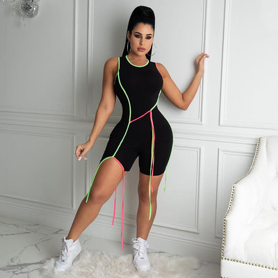 2021 New Arrivals Spring Summer Women Casual round collar sports set Sleeveless Sports Fitness clothes Short One Piece yoga set