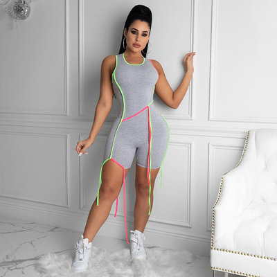 2021 New Arrivals Spring Summer Women Casual round collar sports set Sleeveless Sports Fitness clothes Short One Piece yoga set