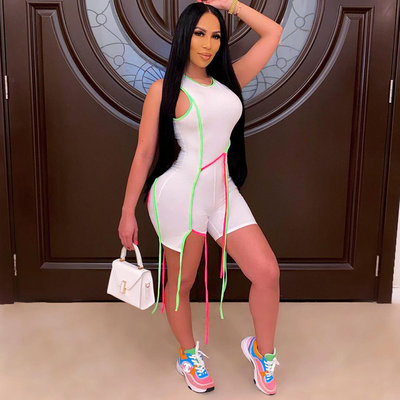 2021 New Arrivals Spring Summer Women Casual round collar sports set Sleeveless Sports Fitness clothes Short One Piece yoga set