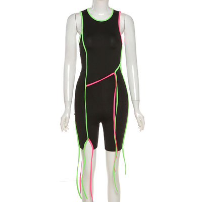 2021 New Arrivals Spring Summer Women Casual round collar sports set Sleeveless Sports Fitness clothes Short One Piece yoga set