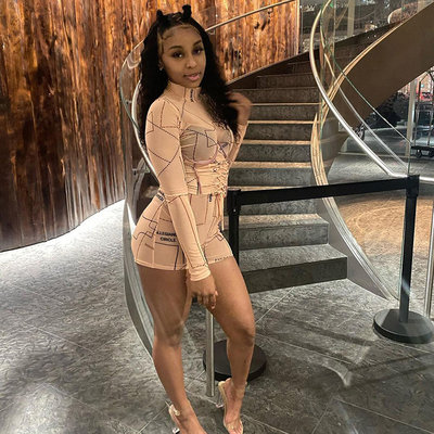 2020 women long sleeve Sexy high neck lace up short yoga pants women jumpsuit printed one piece sports set