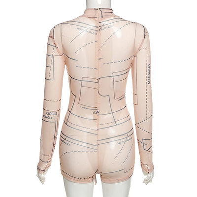 2020 women long sleeve Sexy high neck lace up short yoga pants women jumpsuit printed one piece sports set