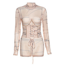 2020 women long sleeve Sexy high neck lace up short yoga pants women jumpsuit printed one piece sports set