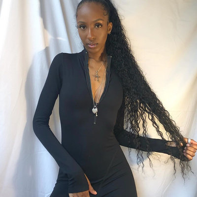 Fitness Active Wear Rompers front Zipper deep V Neck Sexy Fashion Long Sleeve Workout Sports set Women Jumpsuit