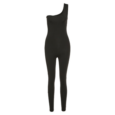 Top-ranking suppliers new style one shoulder solid color jumpsuit pants plain one piece women sportswear