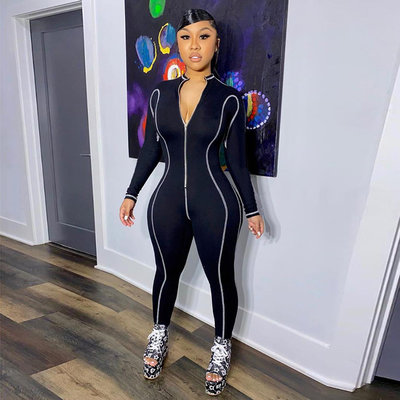 One Piece Stripe  Long Sleeve Sexy Women Long Pants Jumpsuit Fashion Women sportswear