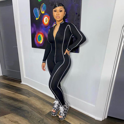 One Piece Stripe  Long Sleeve Sexy Women Long Pants Jumpsuit Fashion Women sportswear