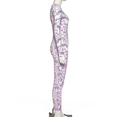 O Neck Women Fashion Jumpsuit Club Sexy long Sleeve cute cartoon Print  Skinny Bodycon Jumpsuit