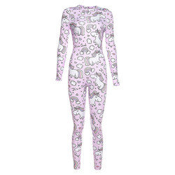 O Neck Women Fashion Jumpsuit Club Sexy long Sleeve cute cartoon Print  Skinny Bodycon Jumpsuit