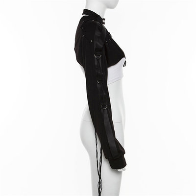 Women Asymmetrical Choker Collar Buckle Off One Shoulder Crop Top Reflective jacket women