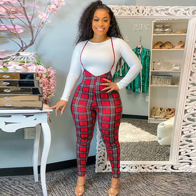 printed grid Knitting Skinny Crop Tops Overalls Suspender Trousers ladies Tracksuit Women fitness Clothing Casual streetwear